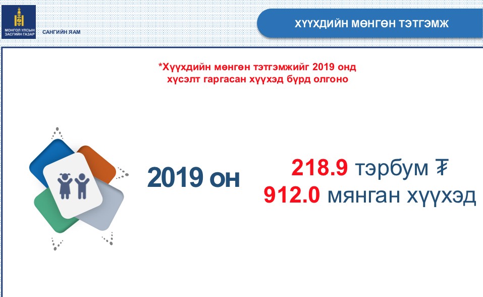 Ирэх онд хүүхдийн мөнгийг хүсэлт гаргасан хүүхэд бүрт олгоно